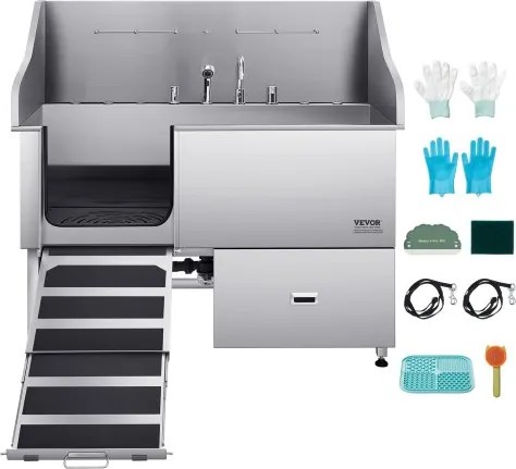 Mycí stanice pro psy 304 z nerezové oceli VEVOR – 1550 × 790 × 1470 mm