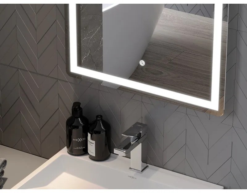 Mexen Onyx, LED koupelnové zrcadlo s podsvícením a kosmetickým zrcátkem 60x80 cm, 6000K, ochrana proti zamlžování, 9813-060-080-611-00
