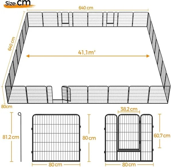 Sada 7 ks – Ohrádka pro psy Yaheetech – černá, 80 × 80 × 84,5 cm; 15,82 kg (267492580127)