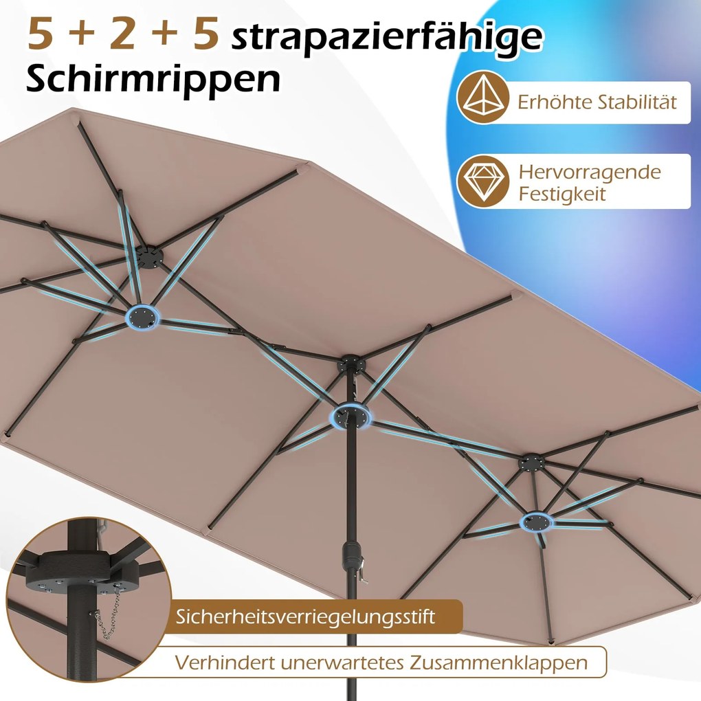 Costway Dvojitý slunečník se stojanem UPF 50+ – 400 × 200 cm, hnědý