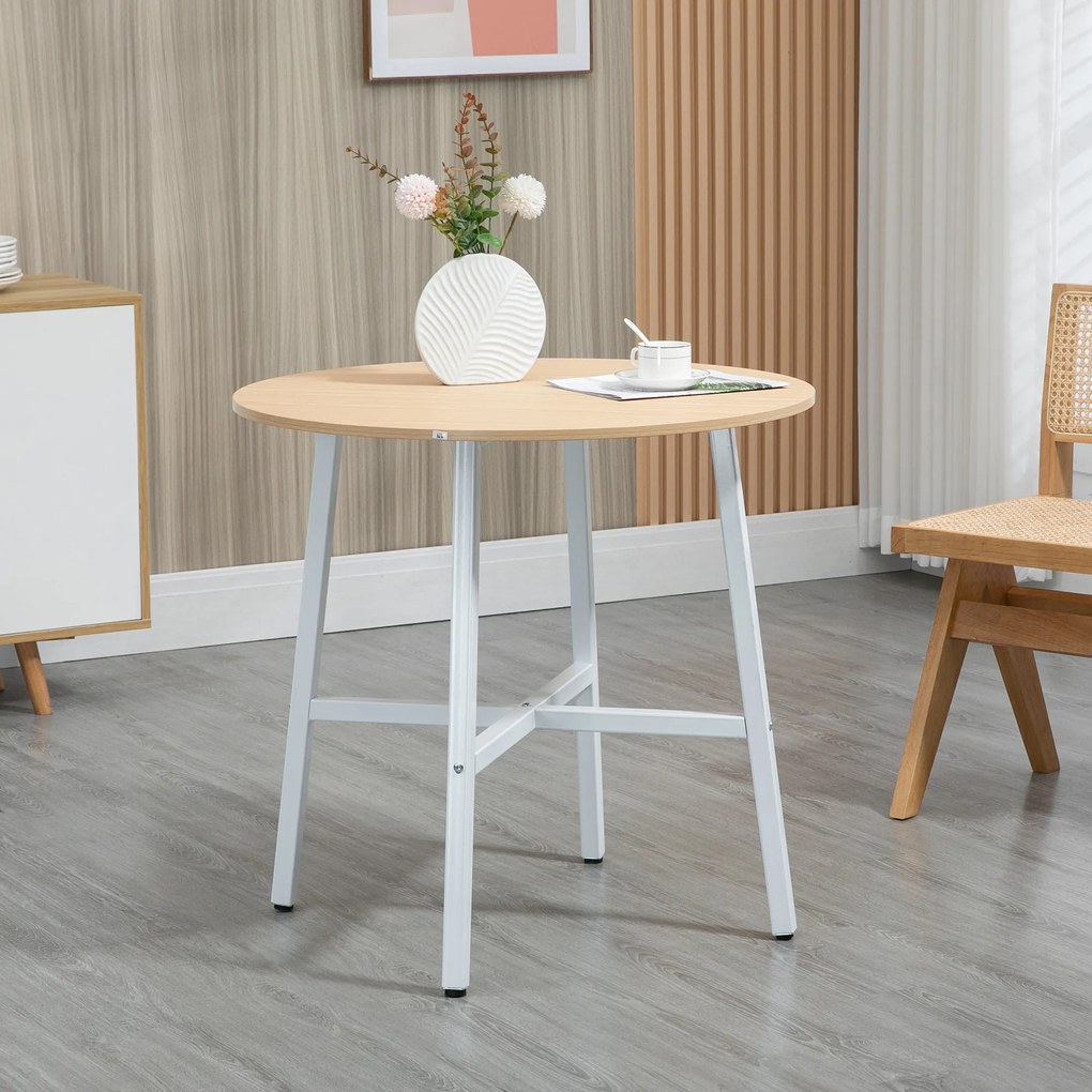 HOMCOM jídelní stůl kuchyňský stůl pro 4 osoby, moderní obývací stůl z oceli a přírodního dřeva, 80x80x76 cm pro jídelnu a kuchyň
