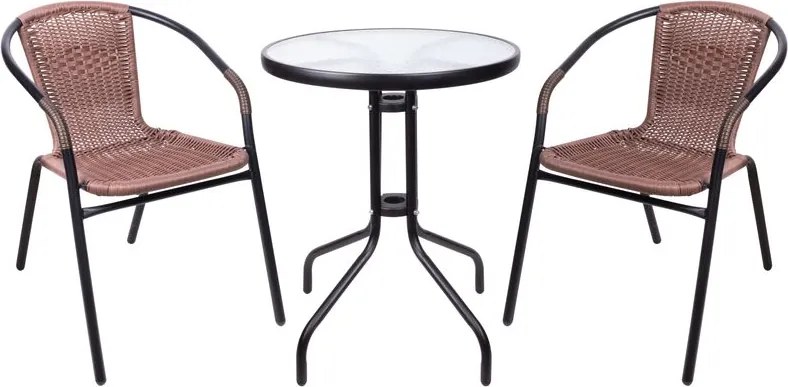 Balkonový set ALESIA, hnědý, ocel (stůl, 2× židle)