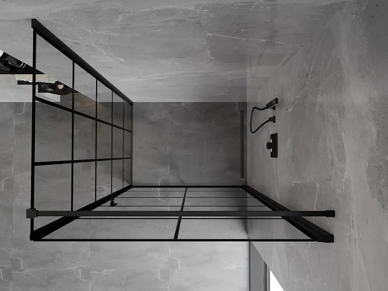 Mexen Mist-B, 1-křídlý výklopný sprchový kout, pravý, 80 x 75 cm, čiré sklo-černá mřížka, 8A2T-080-075-70-77-P