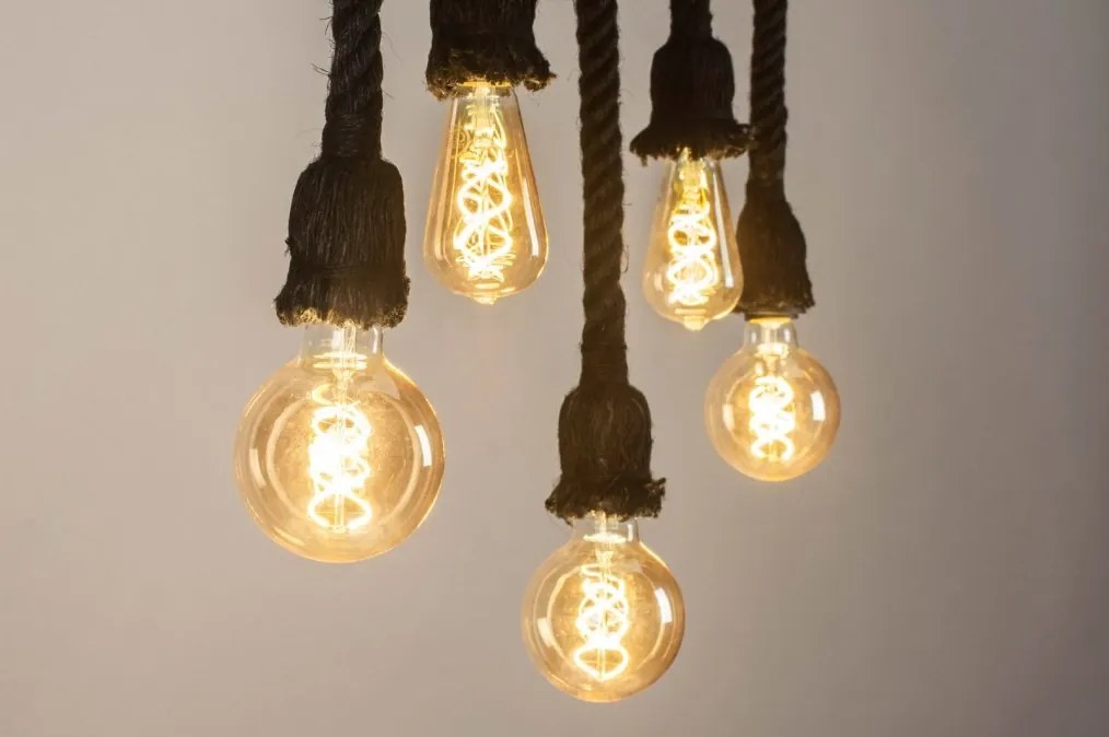 Závěsné černé designové svítidlo nad stůl Rope Industry Bulb 5 Nero