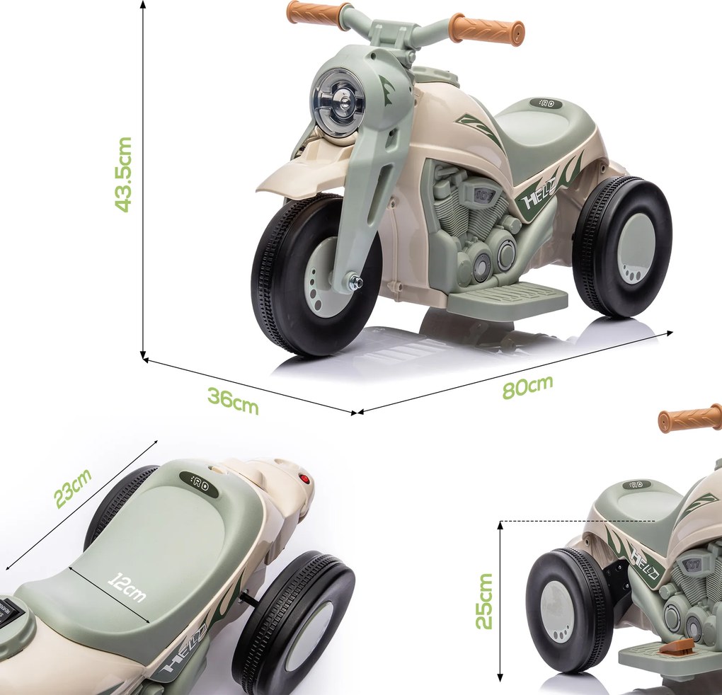 Dětská elektrická motorka, 6V dětská motorka s hudbou, fouká 2,5-3 km/h, pro děti ve věku 2-5 let