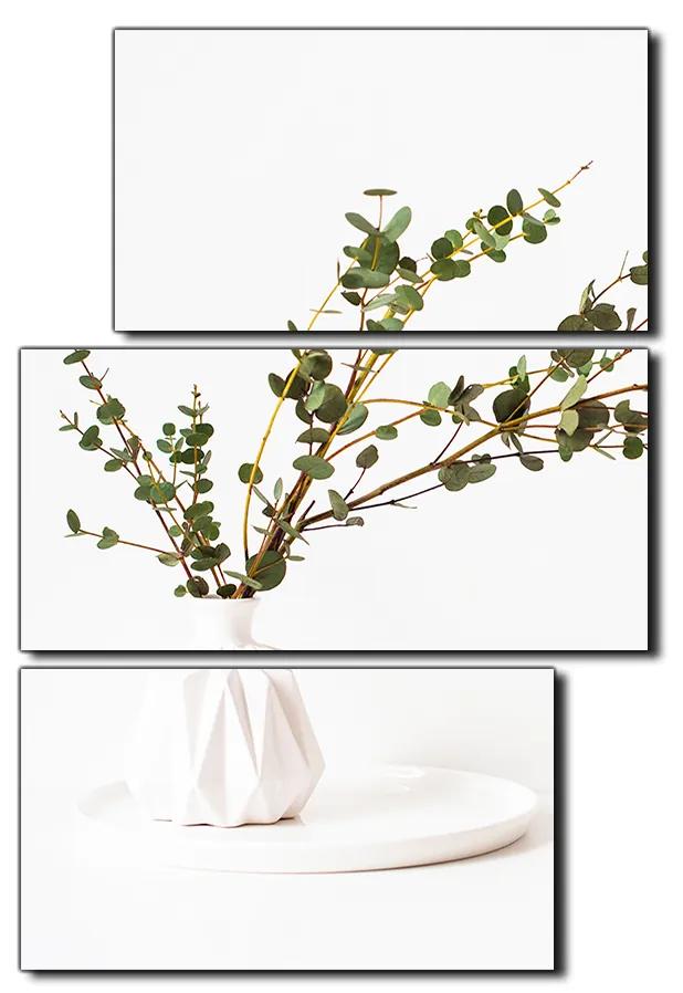Obraz na plátně - Větev eukalyptu v bílé váze na bílém pozadí - obdélník 7272D (90x60 cm)