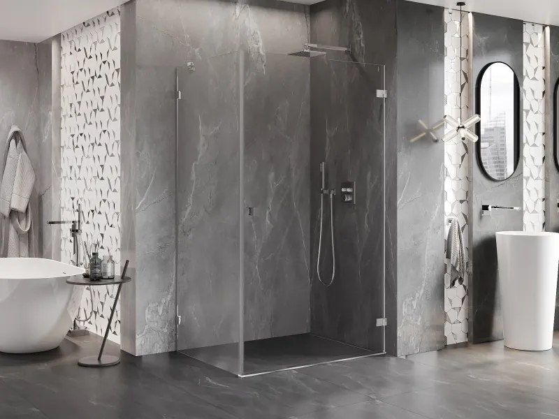 Mexen Lunar-B, pravostranný výklopný sprchový kout 100 x 80 cm, 8mm čiré sklo, chromový profil, 832-100-080-01-00-P