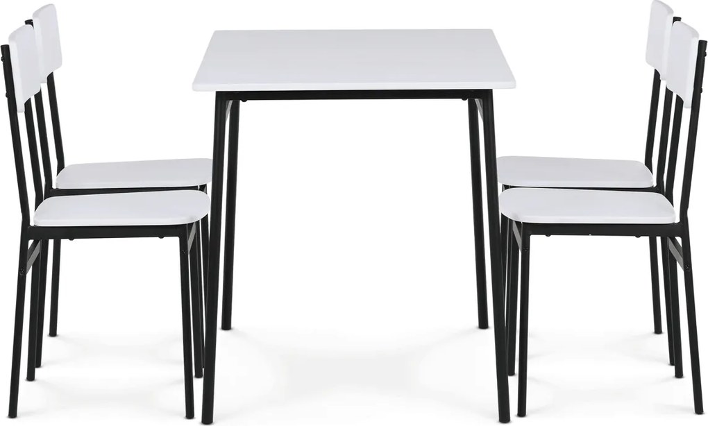 Jídelní set CORTINA 1+4 - bílý / černé kovové nohy