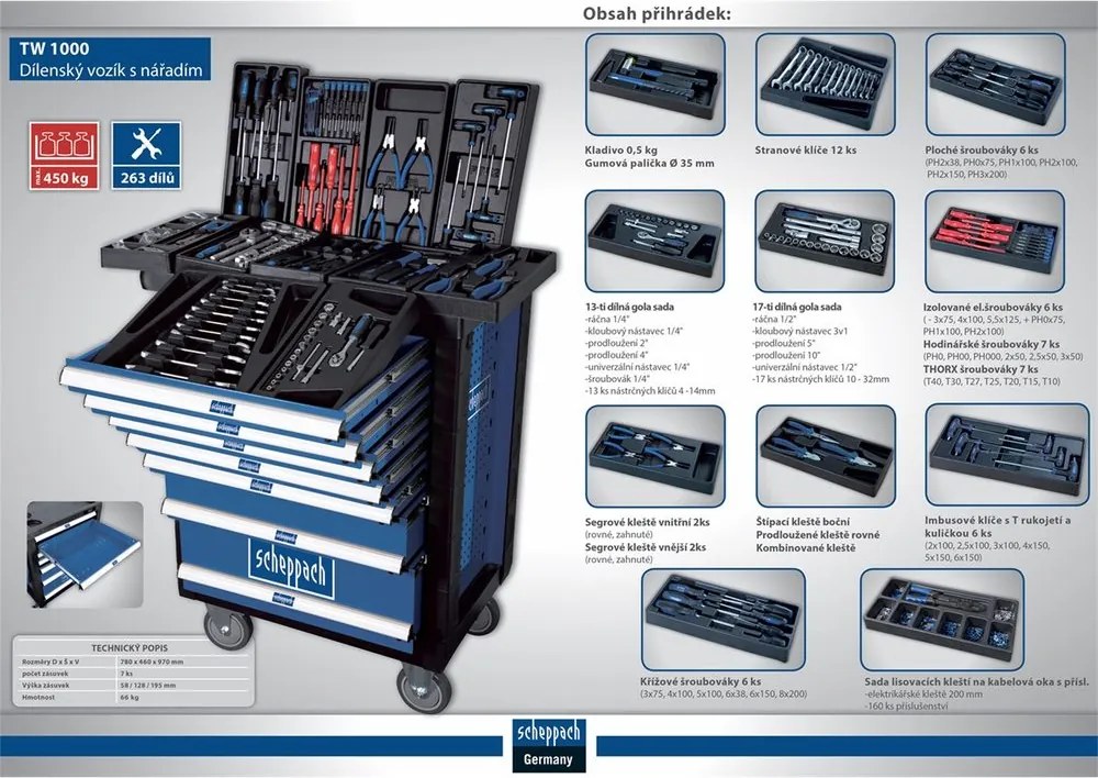Dílenský vozík s nářadím Scheppach TW 1000 5909304900