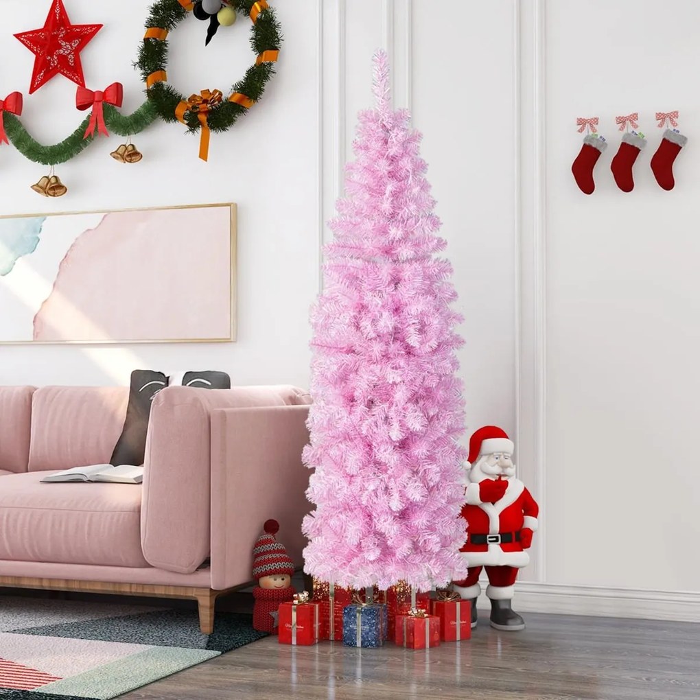 Costway 180 cm umělá tužka vánoční stromeček s 250 studenými bílými LED Slim