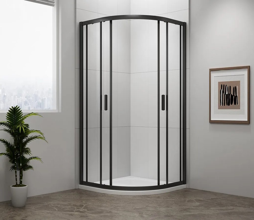 Polysan Polysan, EASY BLACK čtvrtkruhová sprchová zástěna 800x800mm, L/R, čiré sklo, EL2515B