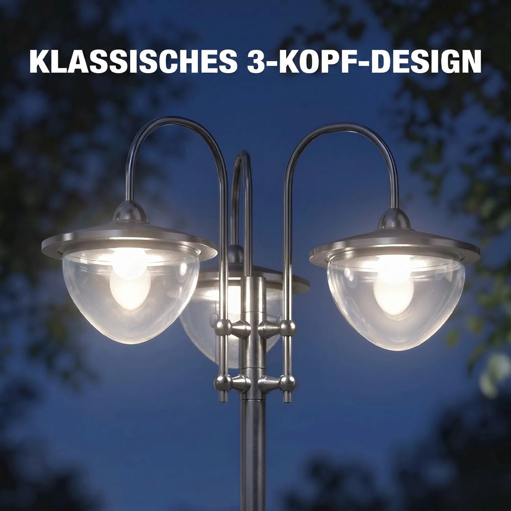 Outsunny solární světlo zahradní světlo 3-hlavová lampa s podstavcem květináče, vodotěsné, nerezová ocel, 60x55x189cm| Aosom