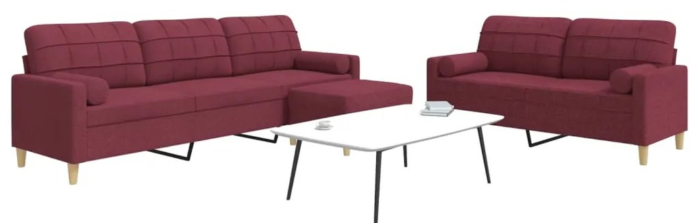 3dílná sedací souprava s podnožkou a polštáři vínová textil 3278349