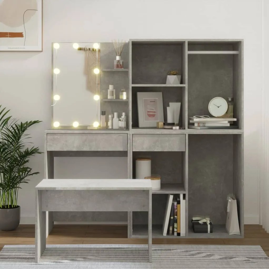 Toaletní Stolek Sada S Led Betonově Šedý Kompozitní Dřevo