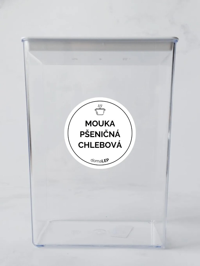 MOUKA PŠENIČNÁ CHLEBOVÁ - omyvatelná samolepka na dózu, výběr rozměrů Ø 5 cm / 5 x 5 cm / 6 x 8 cm | DomaLEP