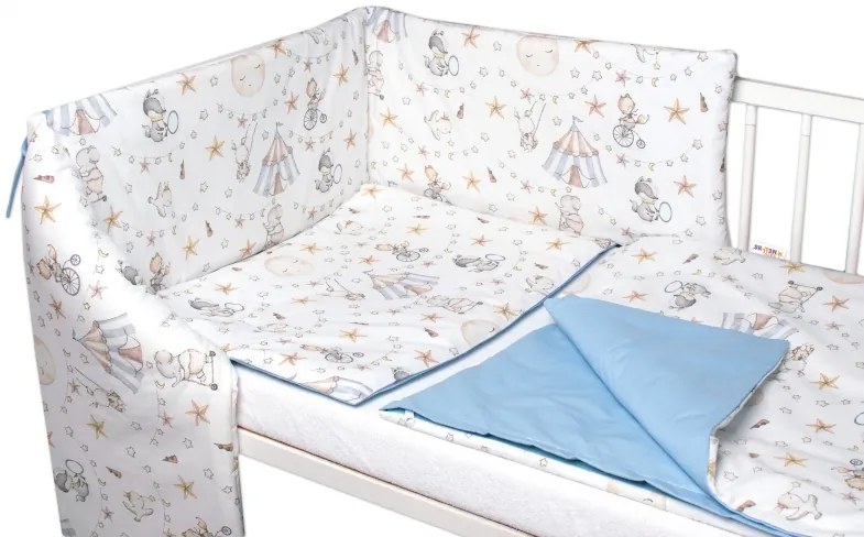 3-dílná sada Mantinel s povlečením Baby Nellys Cirkus, modrá/bílá Velikost povlečení: 120x90