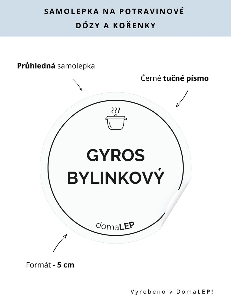 Samolepka na kořenky GYROS BYLINKOVÝ průhledná 5 cm tučné písmo