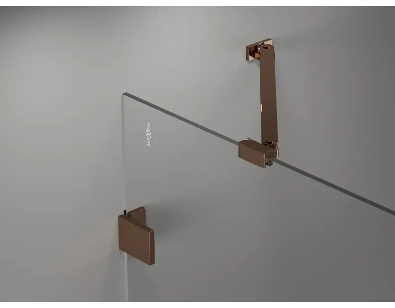 Mexen Lunar, Pětiúhelníkový sprchový kout Mexen Lunar naklápěcí doleva 100 x 80 cm, 8mm čiré sklo, profil růžové zlato, 831-100L-080P-60-00-L
