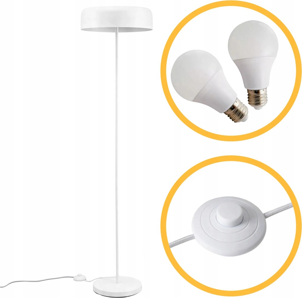 Stojací Led podlahová lampa 2xE27 bílá 140 Cm obývací pokoj ložnice moderní
