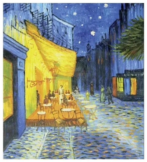 DIMEX | Vliesová fototapeta na zeď Terasa kavárny od Vincenta van Gogha MS-3-0251 | 225 x 250 cm | modrá, žlutá, hnědá