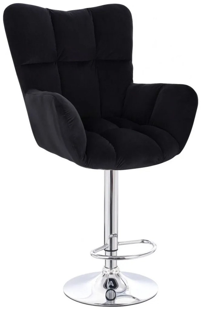 LuxuryForm DESIGN Barové křeslo AURORA VELUR na stříbrné kulaté podstavě - černé