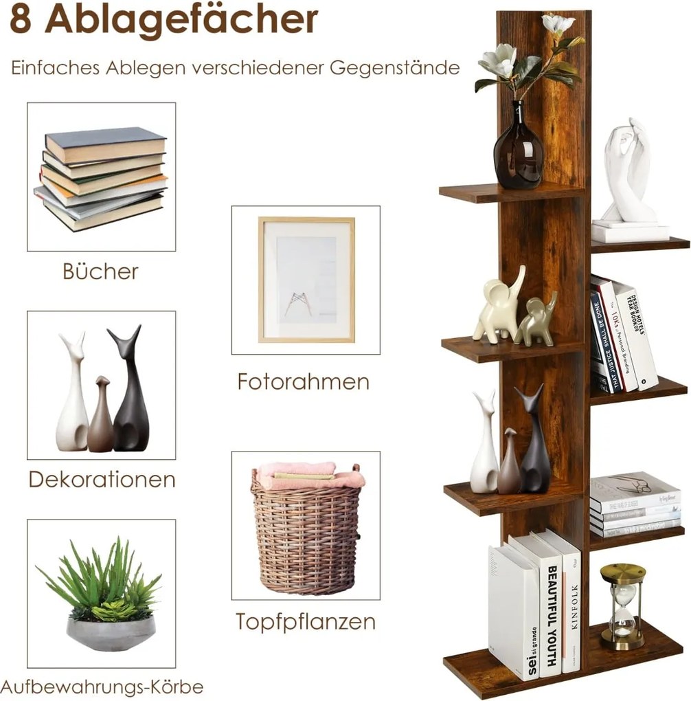 Costway Knihovna ve tvaru stromu s 8 policemi Volně stojící police – hnědý