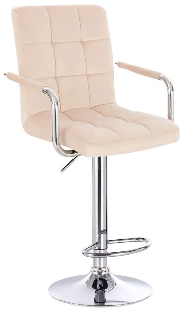 LuxuryForm DESIGN Barová židle VERONA VELUR na stříbrné kulaté podstavě - krémová
