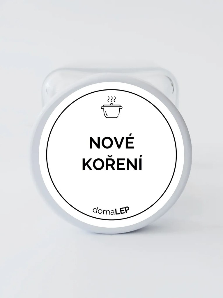 Samolepka na kořenky NOVÉ KOŘENÍ bílá 5 cm tučné písmo
