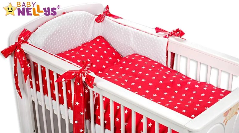 Baby Nellys Mantinel s povlečením MINKY BABY - červené hvězdičky Velikost povlečení: 135x100