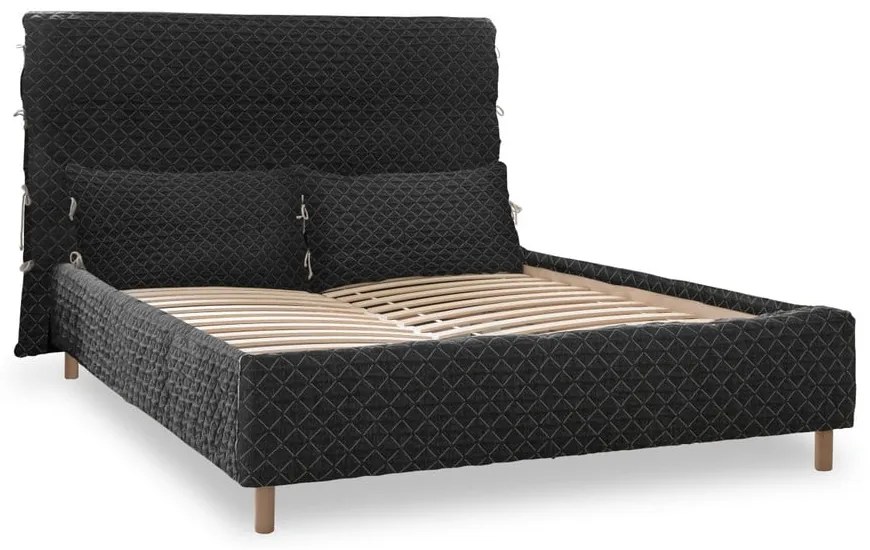 Černá čalouněná dvoulůžková postel s roštem 140x200 cm Sleepy Luna – Miuform