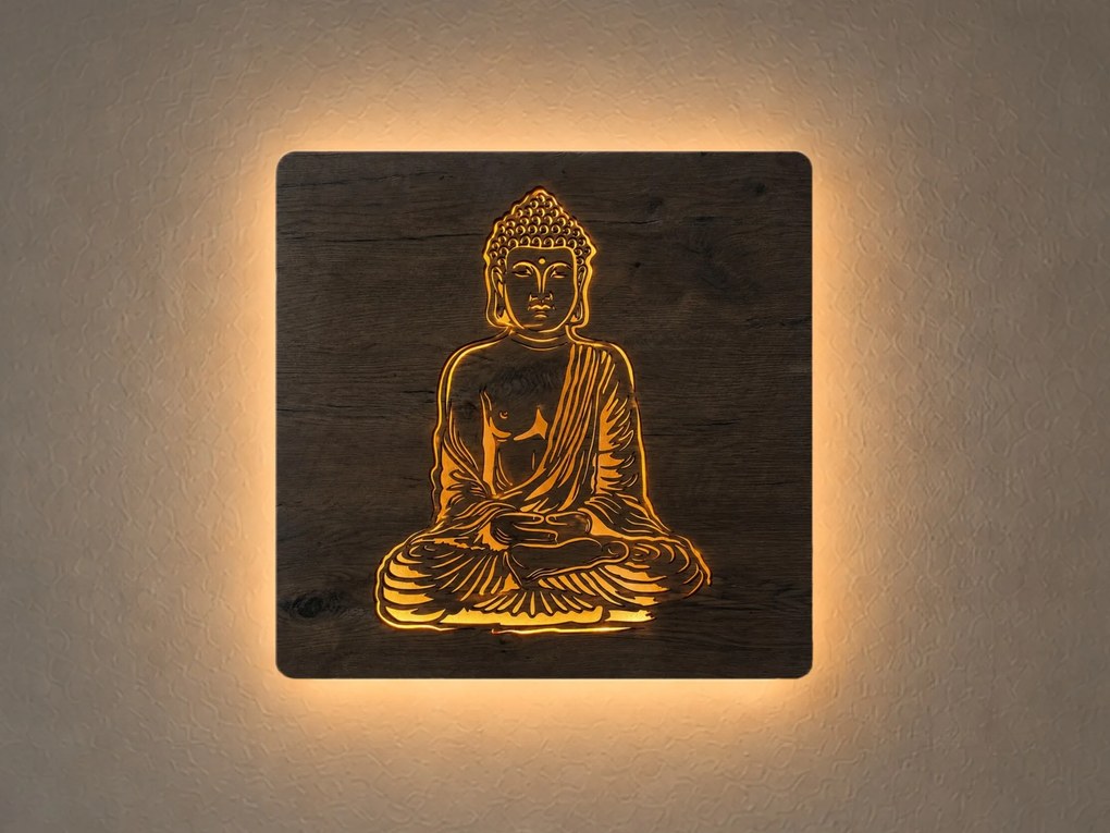 Li-Go "Buddha" světelný obraz s baterií a pohybovým čidlem 62x62 cm provedení povrchu: jedle