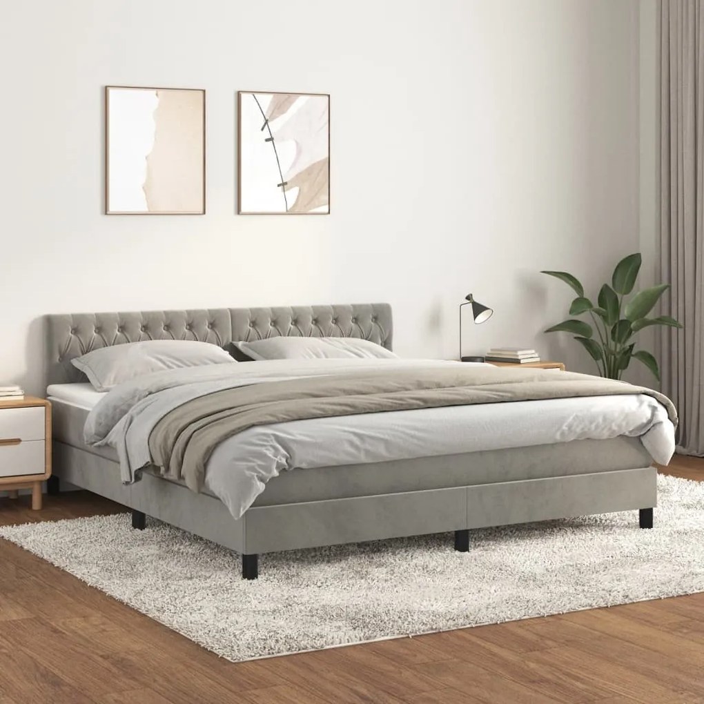 Box spring postel s matrací světle šedá 180x200 cm samet 3141497