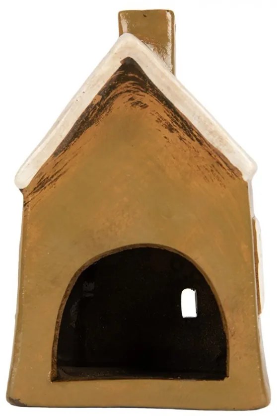 Hnědý keramický svícen na čajovou svíčku domek Village - 12*8*17 cm
