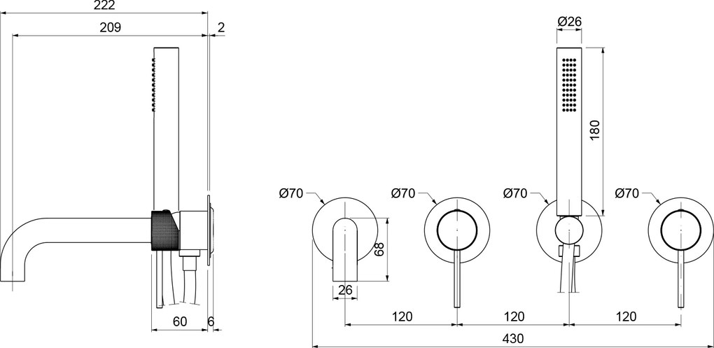 Sapho Sapho, ULTRASAN podomítková vanová baterie kompletní, černá mat/zlato mat, UT093VBG