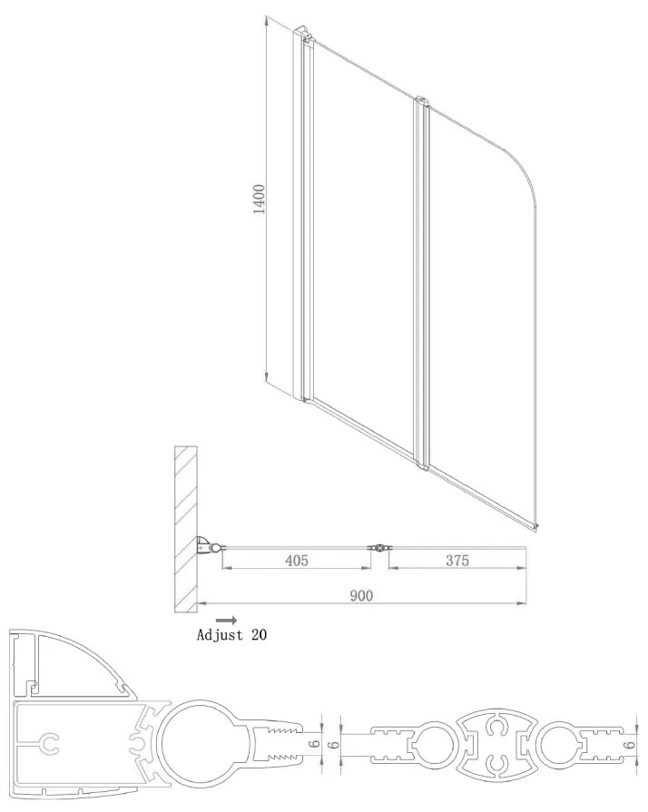 Gelco ONE vanová zástěna skládací 900mm, čiré sklo GO1190