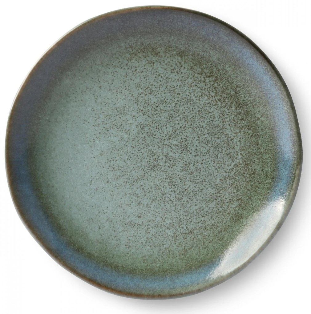 HK living Keramický talíř 70's Moss 17,5 cm, modrá barva, zelená barva, keramika