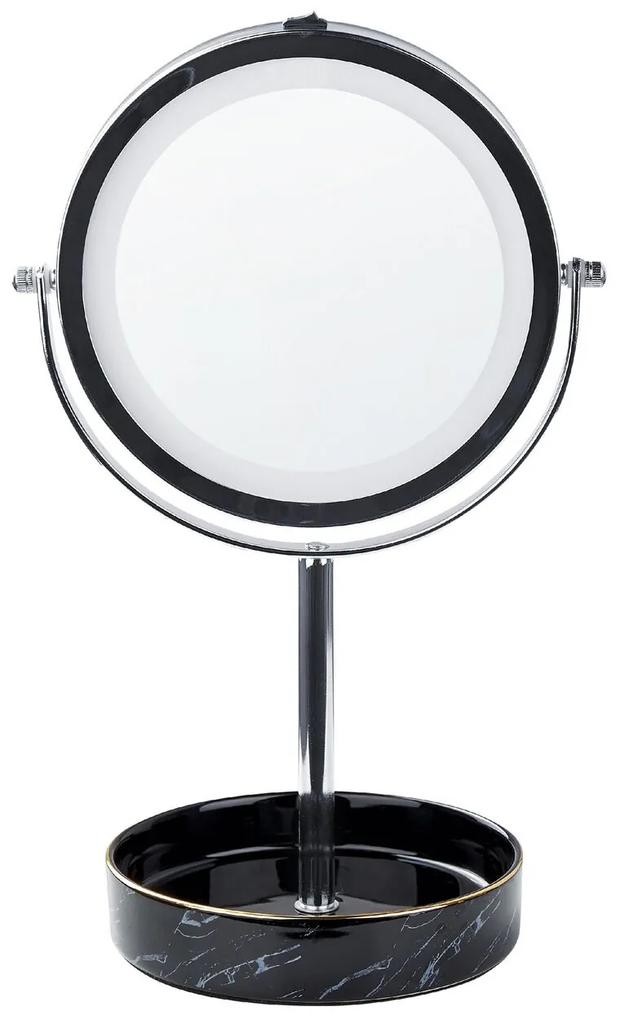Kosmetické LED zrcadlo ø 26 cm stříbrné/černé SAVOIE Beliani