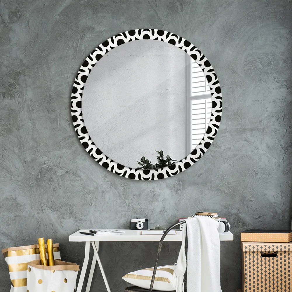 Kulaté dekorativní zrcadlo Černá geometrická ozdoba fi 90 cm