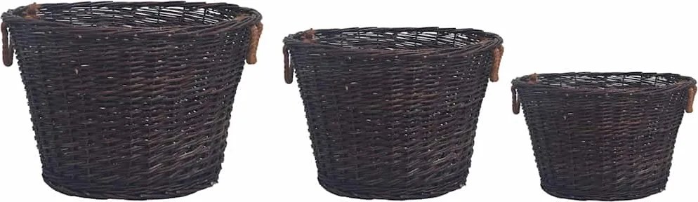 3dílná sada stohovatelných košů na dříví tmavě hnědé vrba 286986
