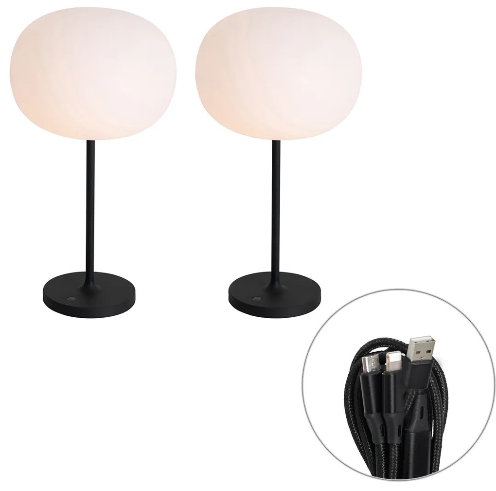 Sada 2 moderních dobíjecích stolních lamp bílých - Maloi