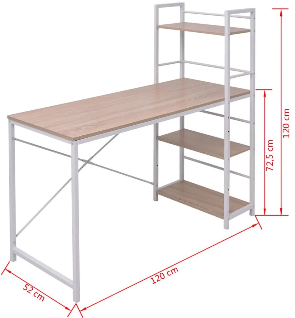 vidaXL Marketos Pracovní stůl se 4patrovou knihovnou dub