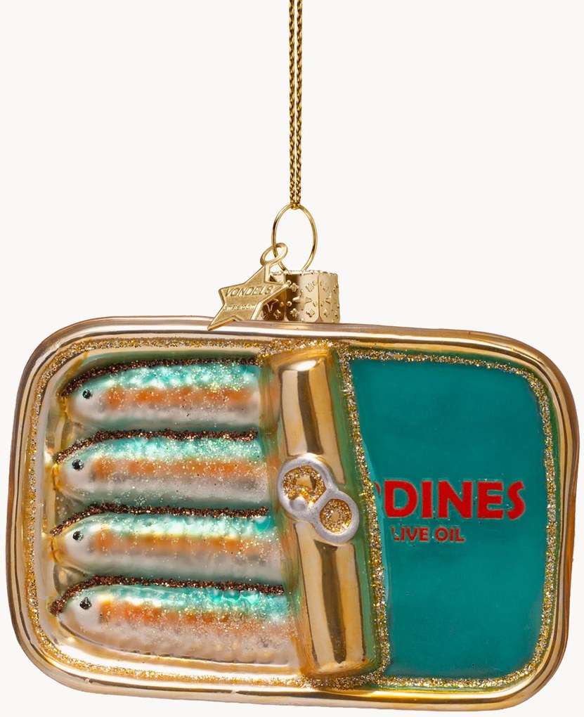 Ručně foukaná vánoční ozdoba Blue Sardines