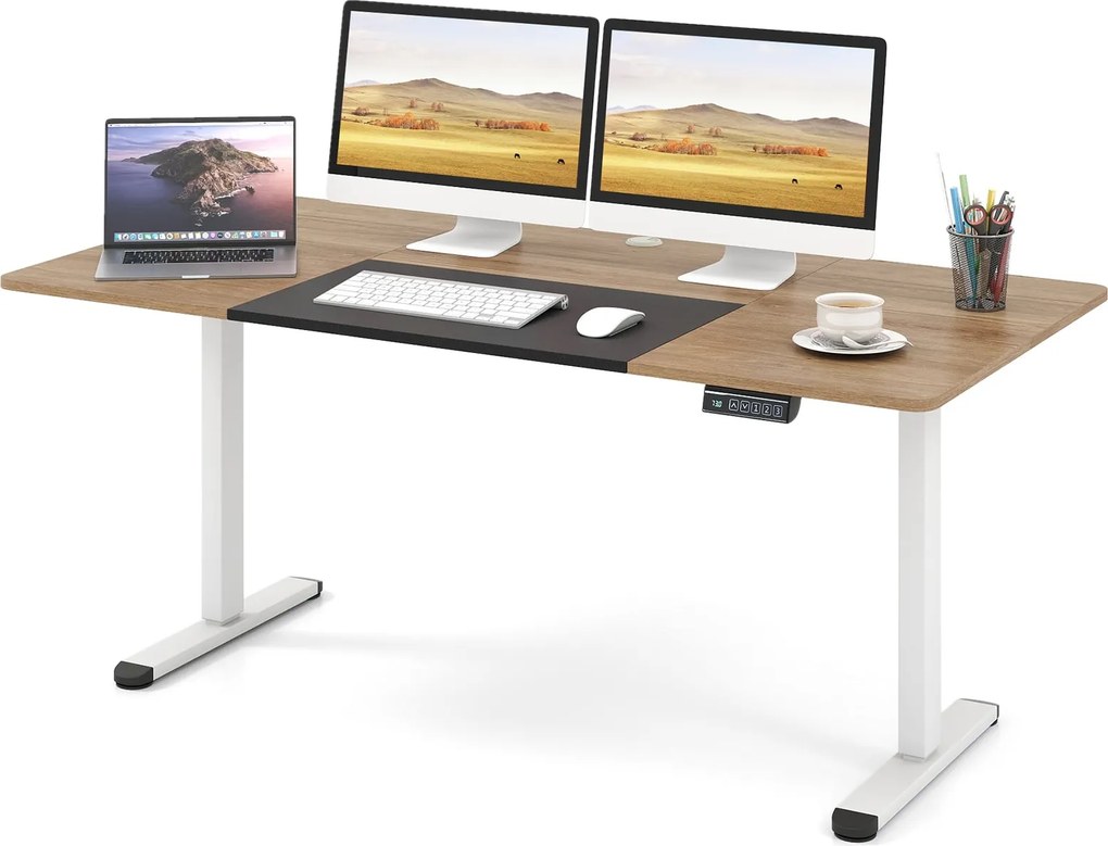 Costway Elektrický stojánek výškově nastavitelný stůl ergonomický – hnědý