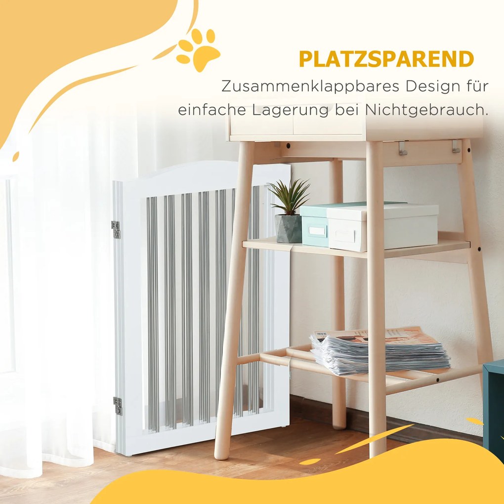 PawHut psí zábrana brána ochrana dveří brána skládací brána pro psy stojan 3 desky ochrana schodů brána bílá 154x30x80cm | Aosom