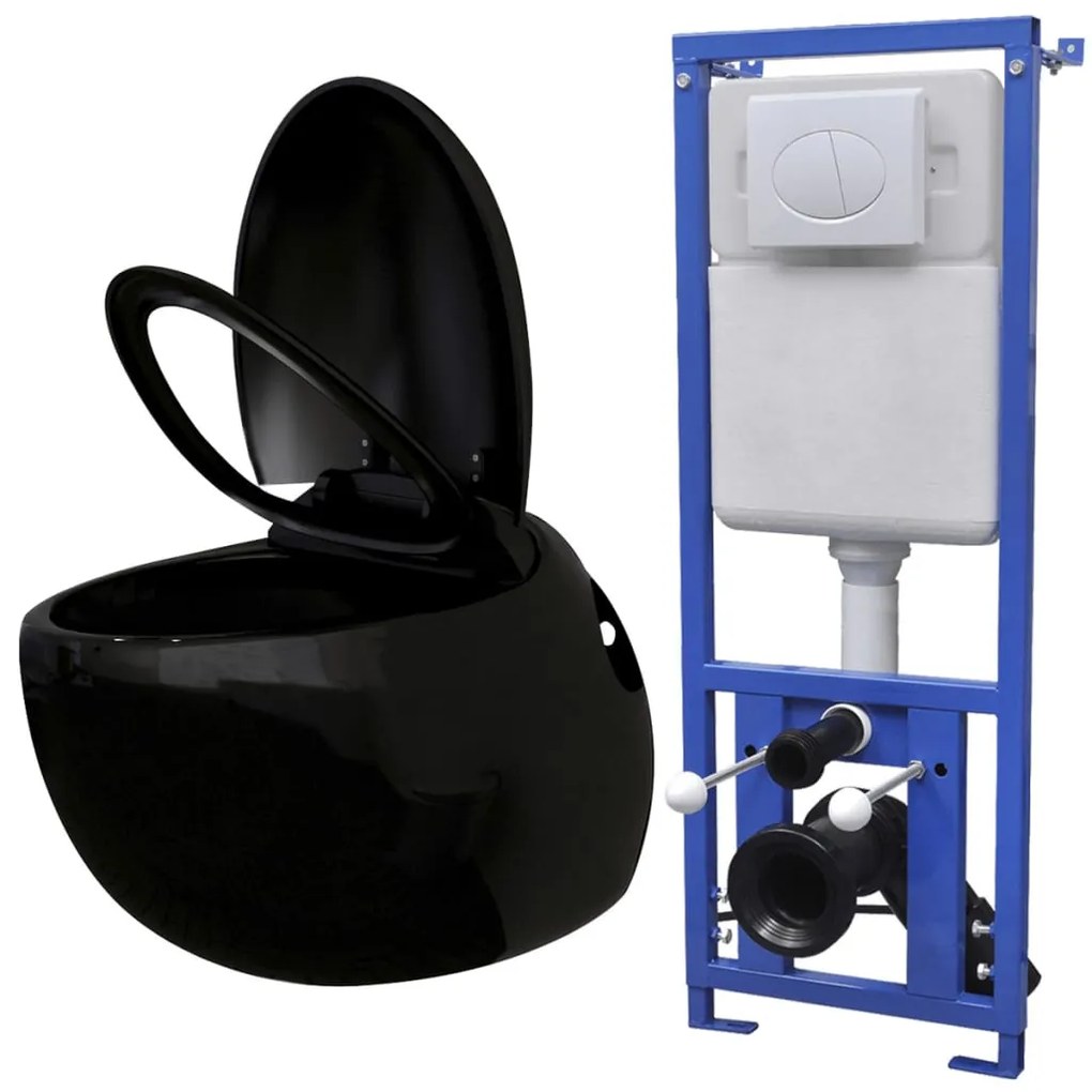 274341 vidaXL Závěsná toaleta vejčitého tvaru, s podomítkovou nádržkou, černá