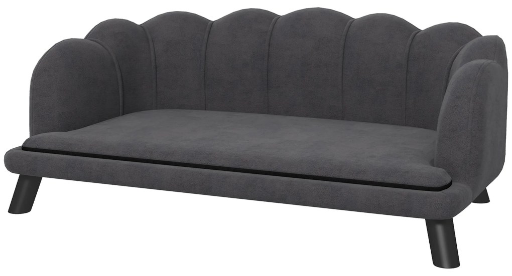 PawHut luxusní pohovka pro psy s dřevěnou opěrkou zad tmavě šedá 98,5x60,5x35,5cm | Aosom