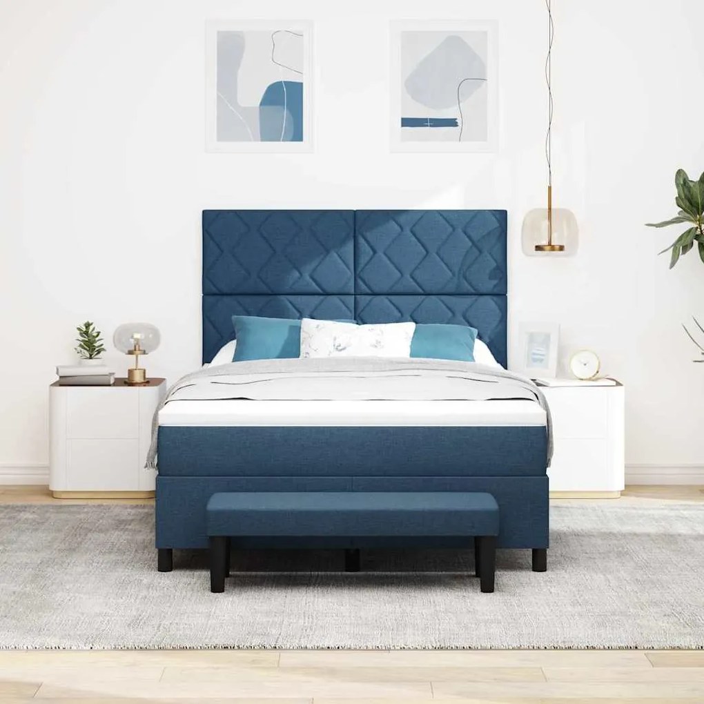 Postel s boxspringem s čelo Modrá 160 x 200 cm textil 3344162