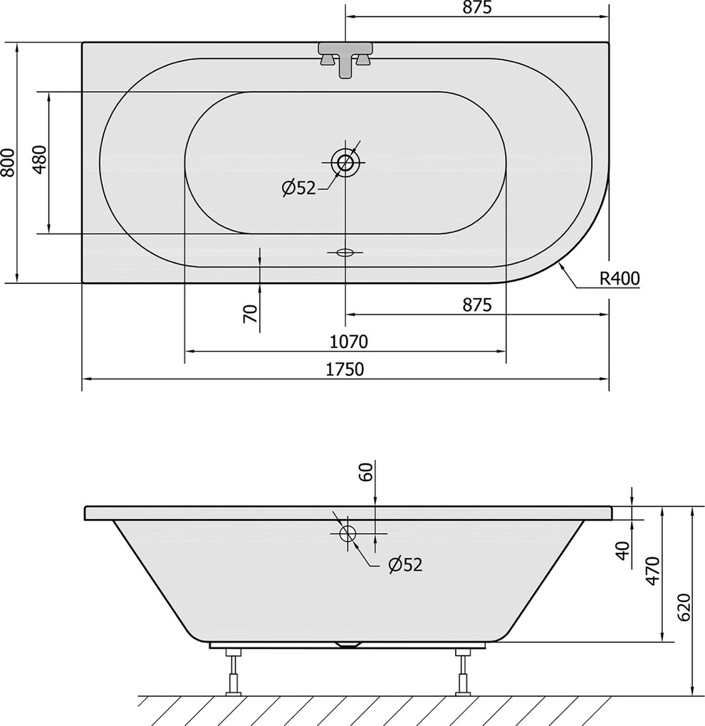 Polysan VIVA L 175 x 80 x 47 cm asymetrická vana levá černá mat 70119.21