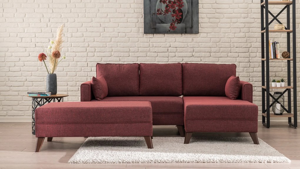 Hanah Home Dvoumístná pohovka BELLA vínová pravá 205 cm s taburetem 825BLC1519