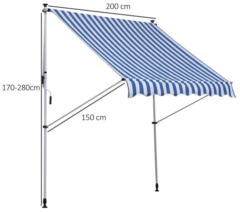 Goleto Teleskopická markýza 300 x 150 cm | modrá + bílá